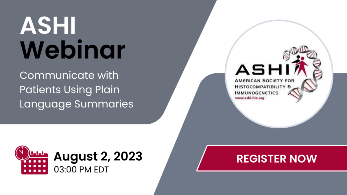 ASHI Webinar: Communicate with Patients Using Plain Language Summaries – Canadian Donation and ...
